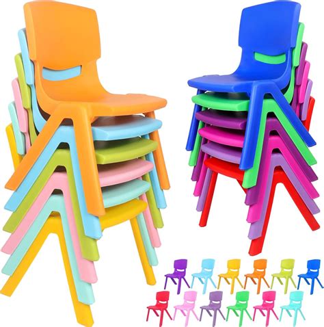 Purpeak 12 Pcs Plastic School Stack Chair 10 Inch School Chairs Stackable Colorful