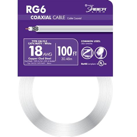 Southwire 100 Ft 18 Rg6 Dual Shield Cu Catv Cm Cl2 Coaxial Cable In