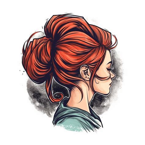 A Close Up Of A Woman With A Red Hair And A Bun Generative Ai Premium