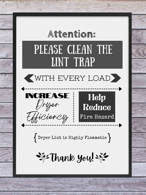 Please Empty Lint Trap Printable Reminder Sign Great For Airbnb Laundry