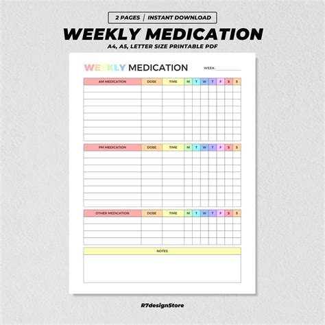 Weekly Medication Log Printable Am Pm Medicine Dosage Tracker
