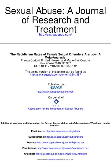 Pdf The Recidivism Rates Of Female Sexual Offenders Are Low A Meta