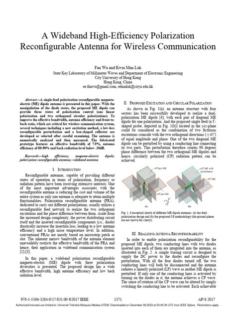 A Wideband High Efficiency Polarization Reconfigurable Antenna For Wireless Communication Pdf