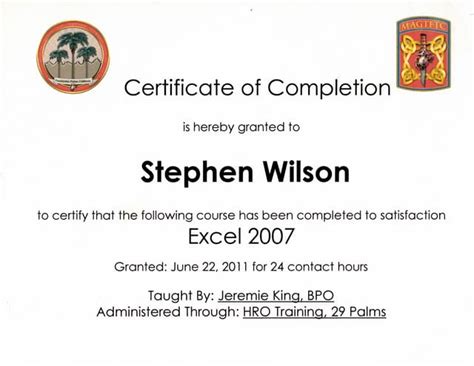 ms excel certificate pdf