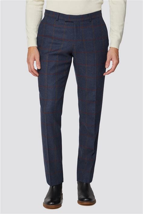 Racing Green Blue Red Check Tweed Tailored Fit Suit Trouser