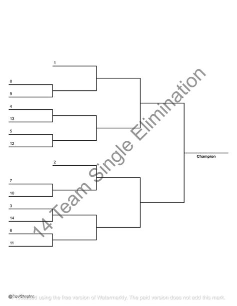 14 Team Single And Double Elimination Playoff Brackets Pdf  And Hi Resolution Png Etsy