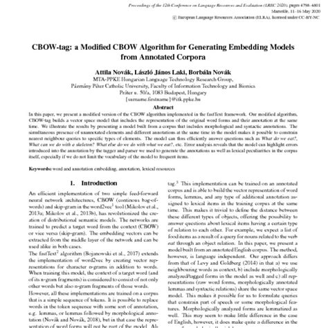 Cbow Tag A Modified Cbow Algorithm For Generating Embedding Models From Annotated Corpora Acl