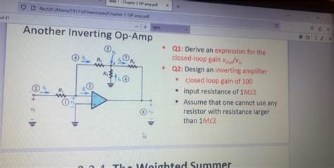 Solved Another Inverting Op Amp Q1 Derive An Expression