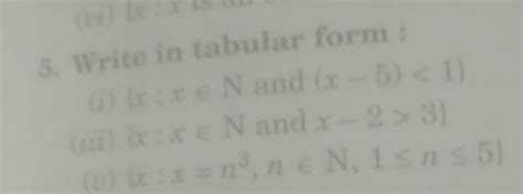 5 Write In Tabular Form 1 ⋯