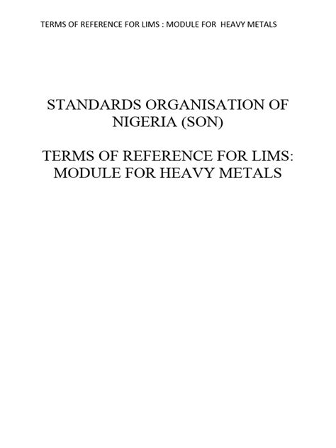 Terms Of Reference For Lims Module For Heavy Metals Pdf Databases