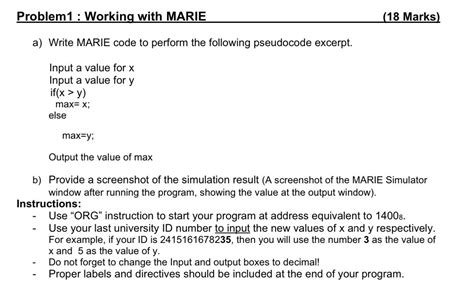 Solved Problem Working With MARIE Marks A Write Chegg