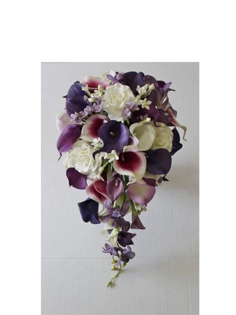Cascade Wedding Calla Lily Bouquet Purple Bouquet Bridal Bouquet Real