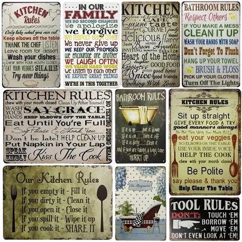 Sq Dglz Kitchen Rule Metal Sign Bar Wall Decoration Tin Sign Vintage