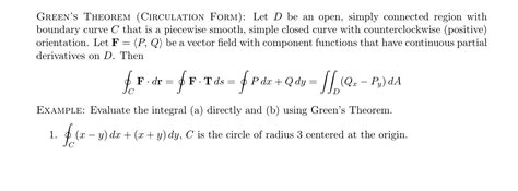 [solved] Greens Theorem Circulation Form Let D Be An Open Simply Course Hero
