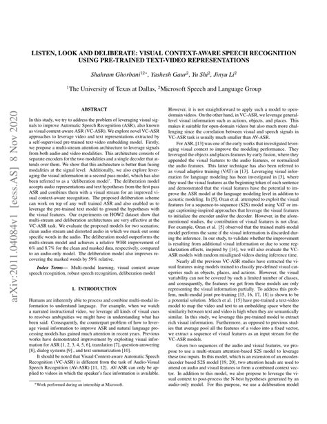 Pdf Listen Look And Deliberate Visual Context Aware Speech Recognition Using Pre Trained