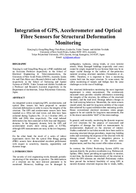 Pdf Integration Of Gps Accelerometer And Optical Fiber Sensors For Structural Deformation