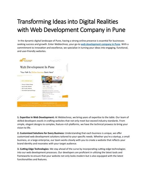 Ppt Transforming Ideas Into Digital Realities With Web Development Company In Pune Powerpoint