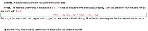 Solved Lemma A Matrix With A Zero Row Has A Determinant Of