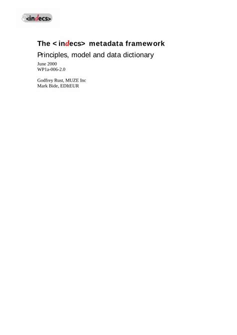 Pdf Metadata Framework Principles Model And Data Dictionary