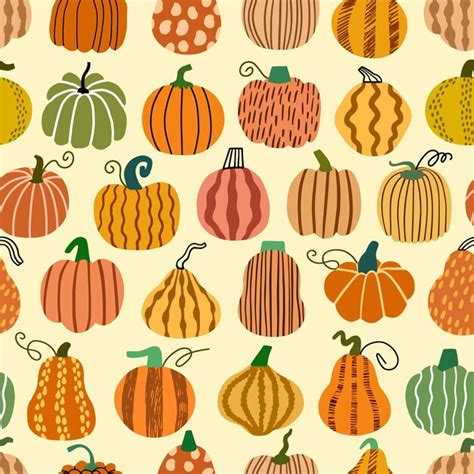Premium Vector Pumpkin Seamless Pattern Hand Drawn Texture