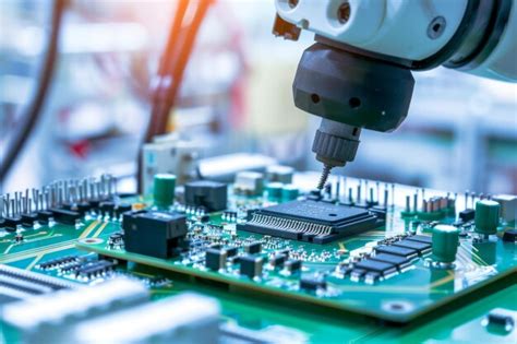 Premium Photo Robotic Arm Performing Precision Work On Electronic Circuit Board