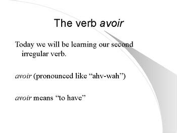 French Avoir Present Tense Conjugation Slides Tpt