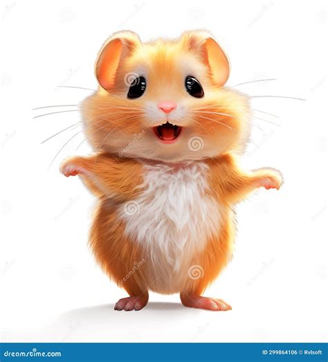 Cute Happy Hamster Isolated On White Background Funny Pets Concept