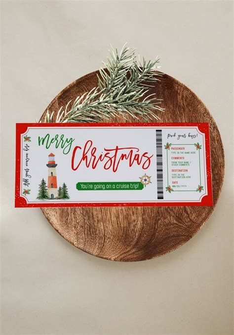 Christmas Cruise Ticket Template T Voucher Surprise Trip Ticket