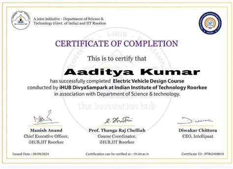 Aaditya Kumar 2nd On Linkedin Excited To Share That I Have Successfully Completed Electric Vehicle…
