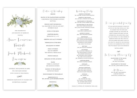 Blue Flower Folded Wedding Ceremony Program Gilm Press