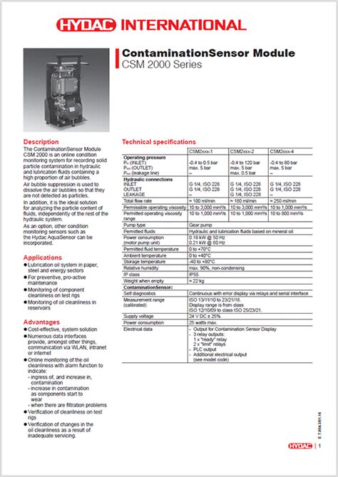 Hydac Contamination Sensor Module Csm 2000 Series Hyquip Limited