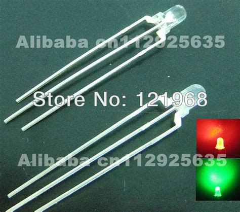 Free Shipping 1000PCS RED GREEN Bi Color LED Three Terminal 3MM Light