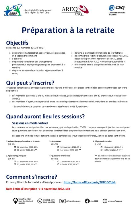 Préparation à la retraite SERF FSE CSQ
