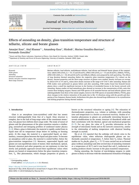 Effects Of Annealing On Density Glass Transition Temperature And Structure Docslib