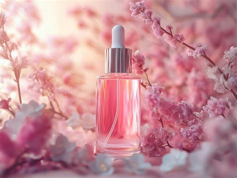 Amber Serum Bottle With White Flowers Premium AI Generated Image