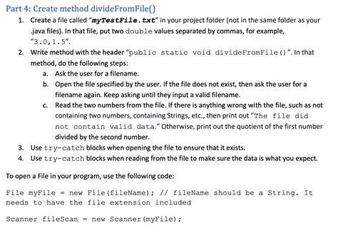 Solved Part 4 Create Method Dividefromfile 1 Create A