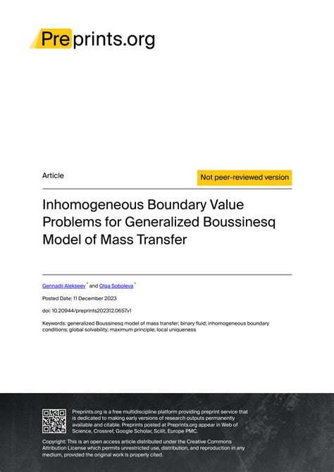 Pdf Inhomogeneous Boundary Value Problems For Generalized Boussinesq Model Of Mass Transfer