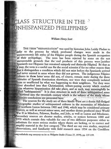 Class Structure In Unhispanized Philippines Pdf