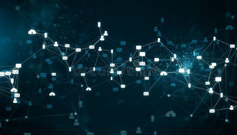 Digital Social Network With Interconnected Icons Of People Messages And Emails On A Dark