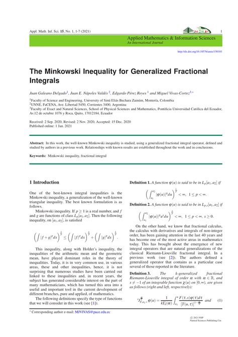 Pdf The Minkowski Inequality For Generalized Fractional Integrals