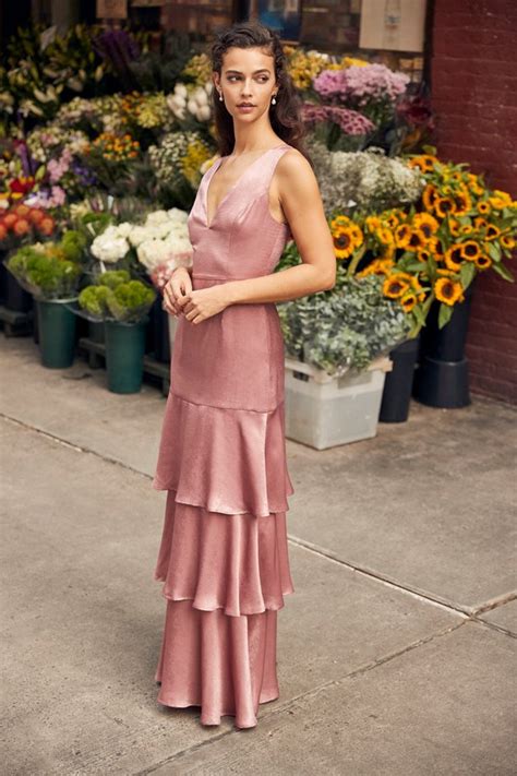 Mauve Maxi Dress Satin Tiered Dress Mauve Bridesmaid Dress Lulus