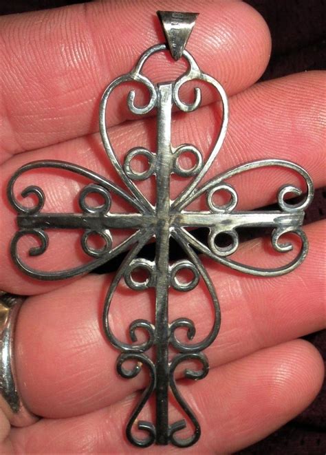 Vintage C 1930 Taxco Hallmark Mexican Colonial Style Cross Sterling