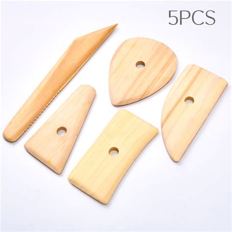 跨境陶艺工具5件套装木制骨架刀粘土修坯刮片手工艺品雕刻刀 阿里巴巴