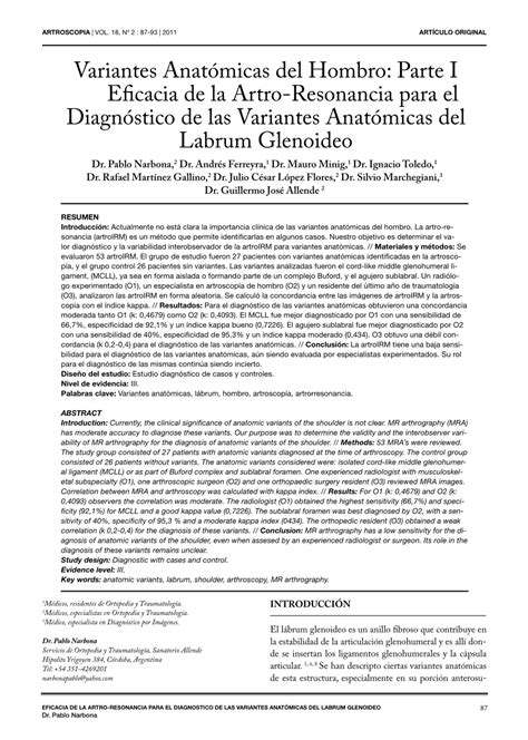 Pdf Variantes Anatómicas Del Hombro Parte I Eficacia De La Artro
