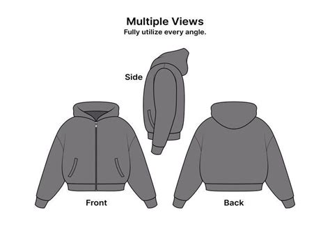 Zip Up Hoodie Vector Mockup Full Zip Sweater Fashion Flats Tech Pack