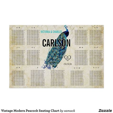 Vintage Modern Peacock Seating Chart Zazzle Seating Charts Modern Vintage Seating Chart