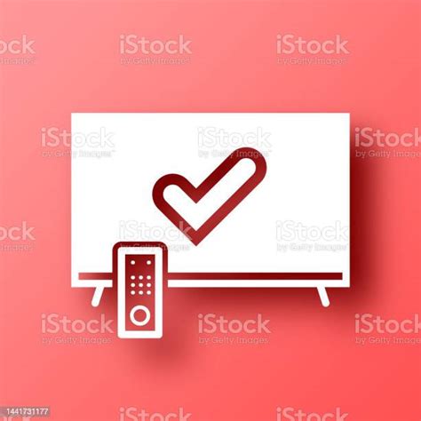 체크 표시가있는 Tv 그림자가 있는 빨간색 배경의 아이콘 3차원 형태에 대한 스톡 벡터 아트 및 기타 이미지 3차원 형태
