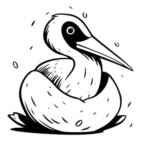 Premium Vector Cute Cartoon Stork Sitting In A Nest Vector Illustration