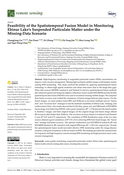Pdf Feasibility Of The Spatiotemporal Fusion Model In Monitoring Ebinur Lakes Suspended