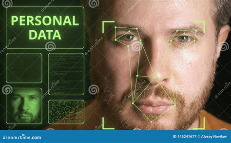 Computer Security System Scanning Man`s Face Personal Data Related Image Stock Illustration